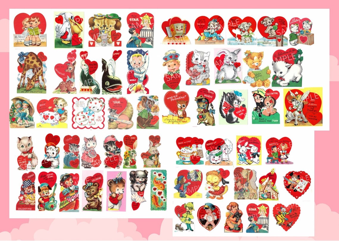 57 Printable Vintage Valentines Day Cards 1950s Retro 1960s - Etsy