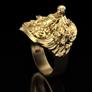 14k Gold Over Sleeping Women Pendant Angle Sleeping Ring - Etsy