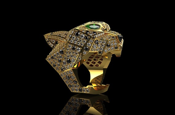 14k Gold Over Tiger Ring Diamond Tiger Ring Man Tiger Ring - Etsy