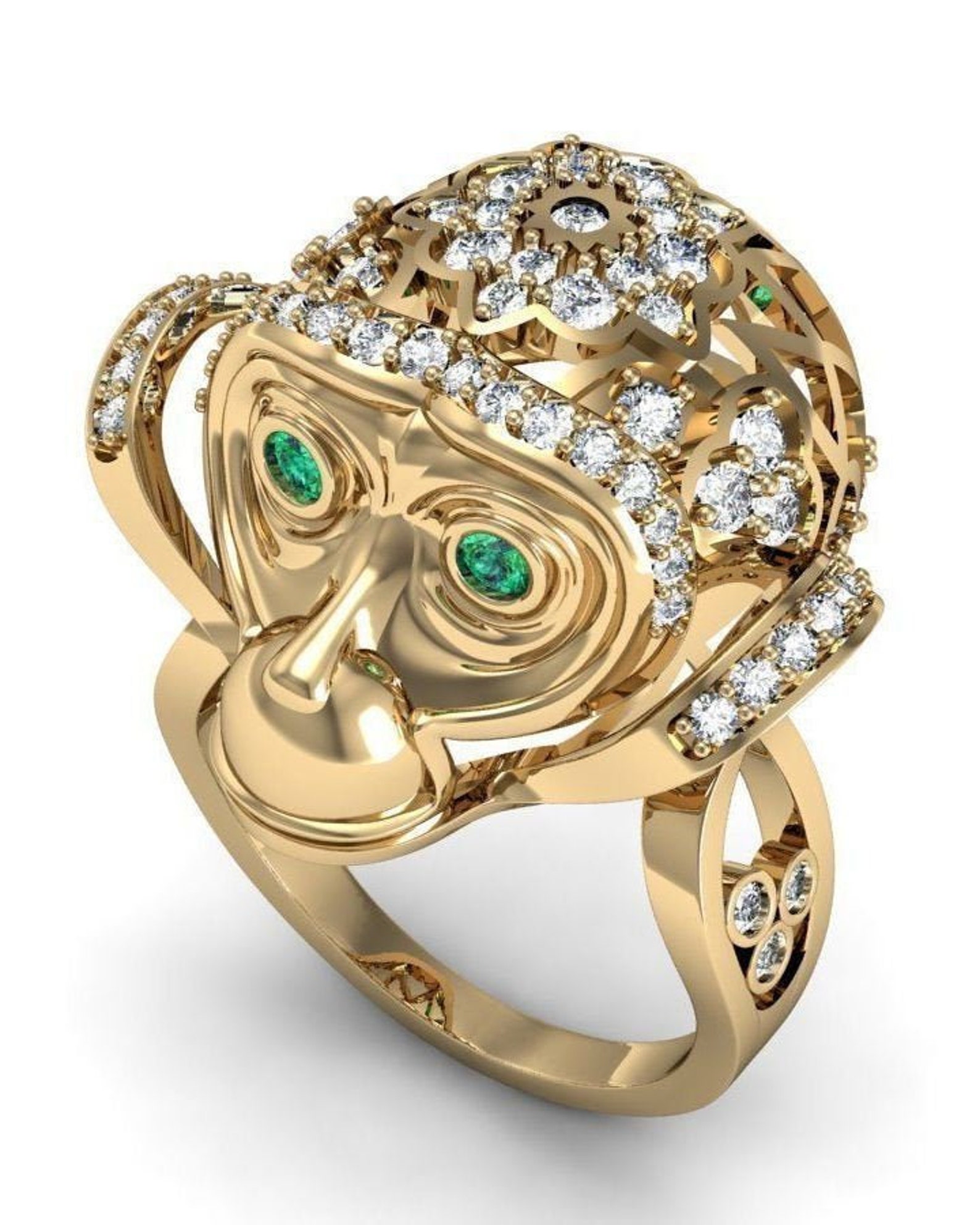 14k yellow gold over Monkey King Ring Diamond Monkey Ring | Etsy