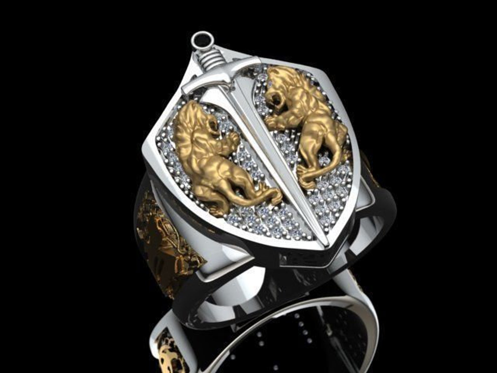 3ct sterling silver lion ring. lion diamond ring men lion | Etsy