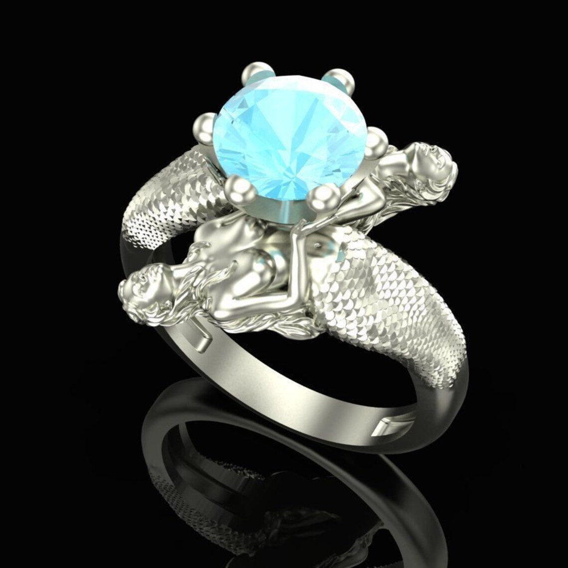 14k gold over Topaz Mermaid Ring Woman Mermaid Ring Diamond | Etsy