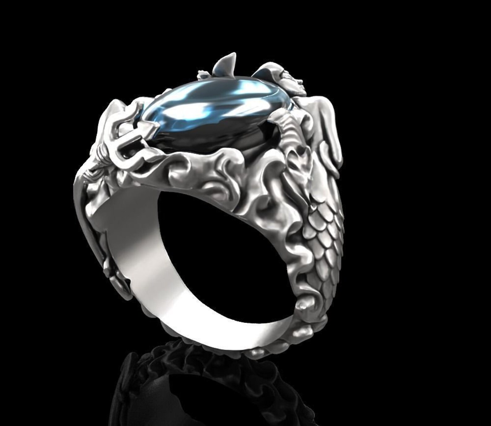 14k Gold Over Diamond Poseidon Ring Poseidon Mermaid Ring - Etsy