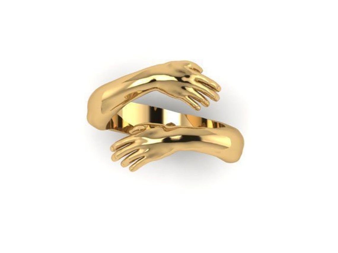 14k Gold Over Hug Ring Hugging Hand Ring Jewelry Woman Hug | Etsy
