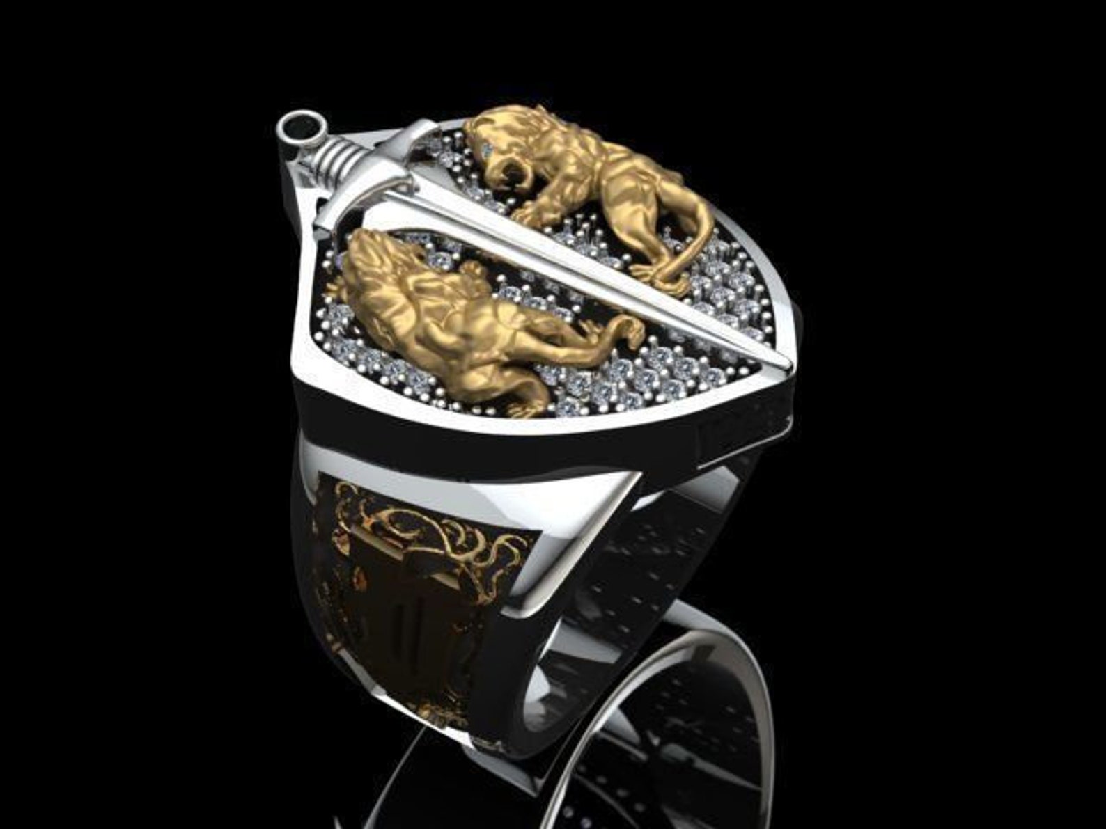 3ct sterling silver lion ring. lion diamond ring men lion | Etsy