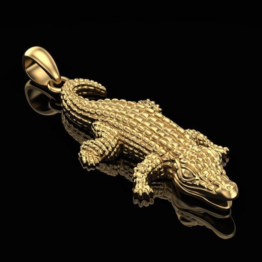 14k Yellow Gold Over Crocodile Pendant Men Crocodile Pendant - Etsy
