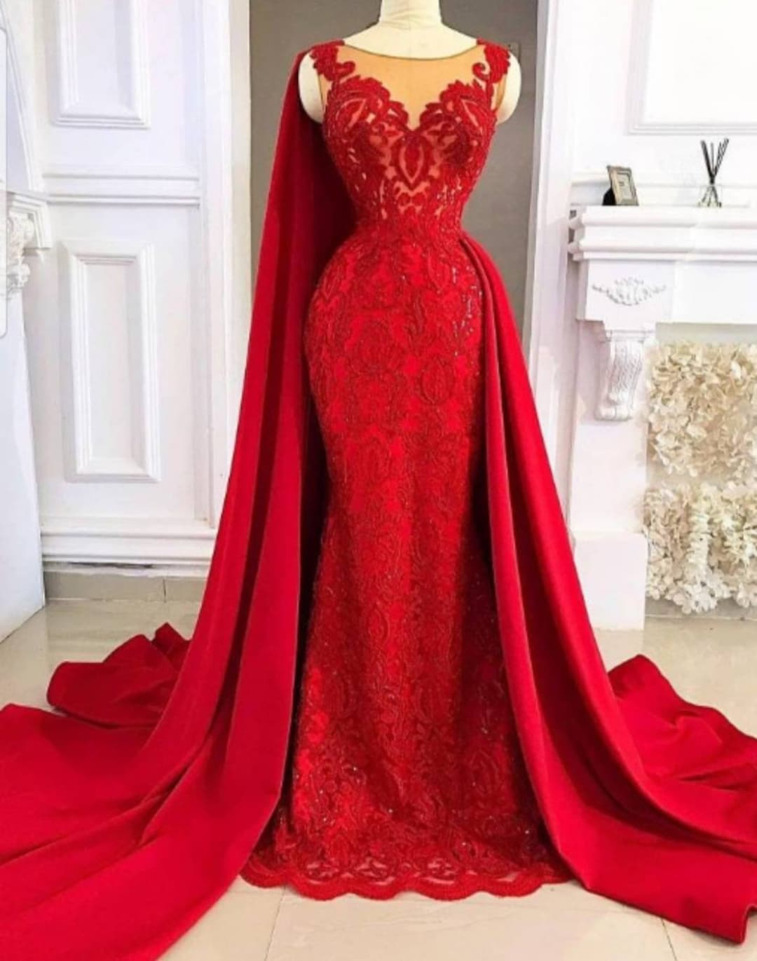 African Red Dress With Detachable Cape, Sleeveless Dress,african ...