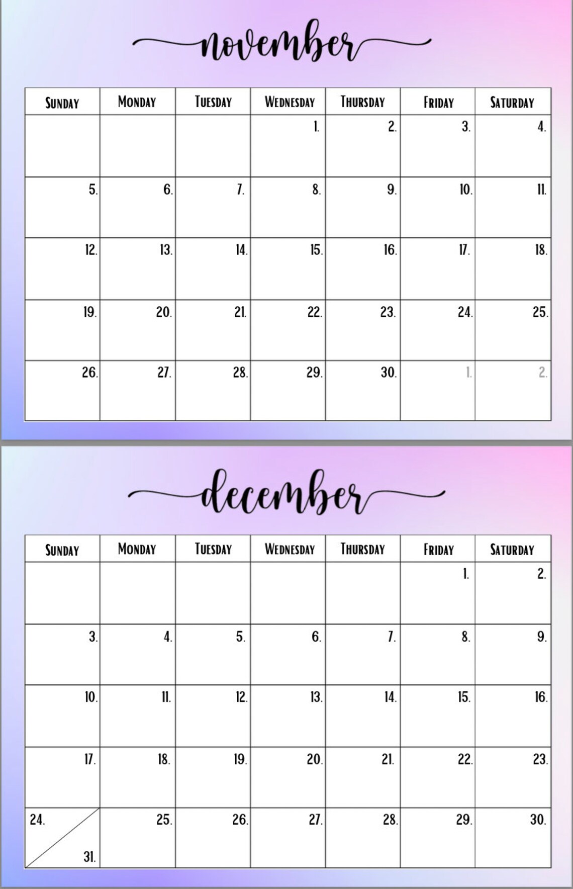 Purple Ombre 2023 Printable Calendar Printable Calendar - Etsy Canada