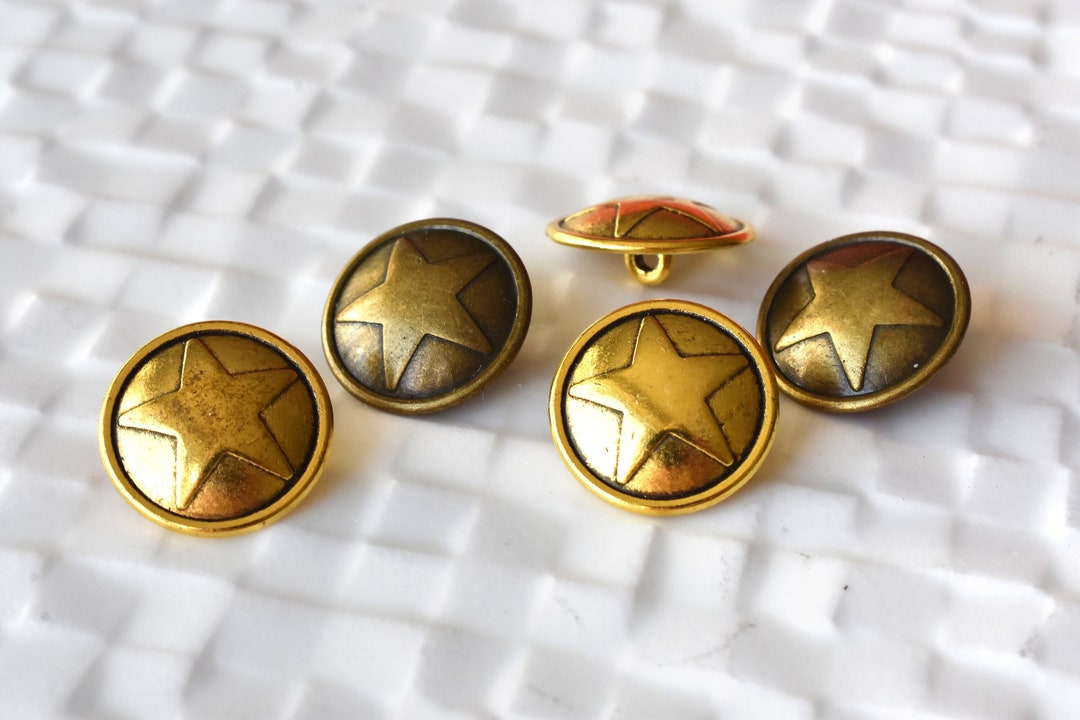 15mm/24l Aged Gold/bronze Star Buttons, Small Metal Shank Buttons ...