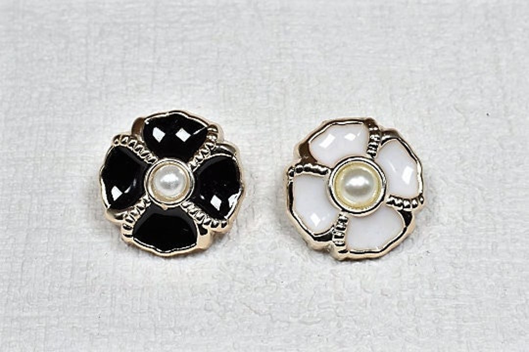 17mm,21mm,25mm Elegant Shank Buttons, Fancy White Button, Black Enamel ...
