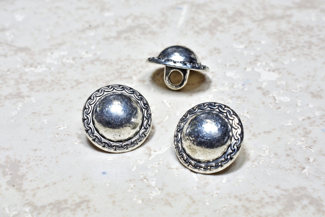 12.5mm/20l Shiny Silver Dome Buttons, Rope Edge Silver Metal Buttons ...