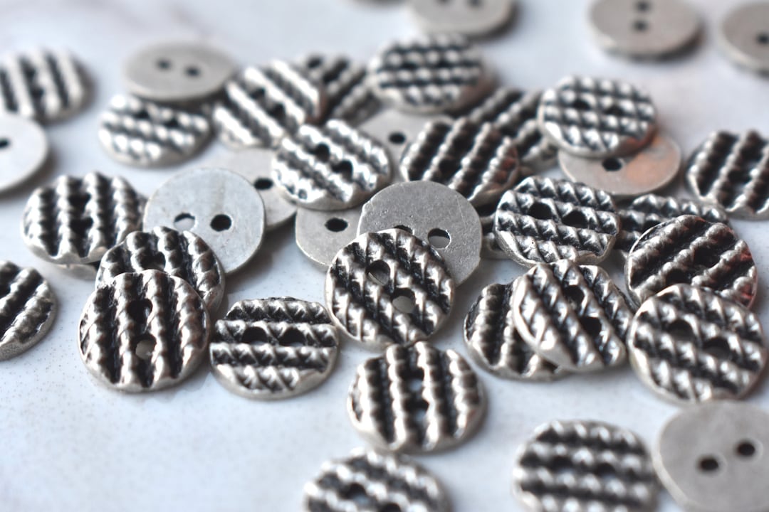 10mm Rope Weave Metal Buttos, Tiny Textured Matt Silver Buttons, Etched ...