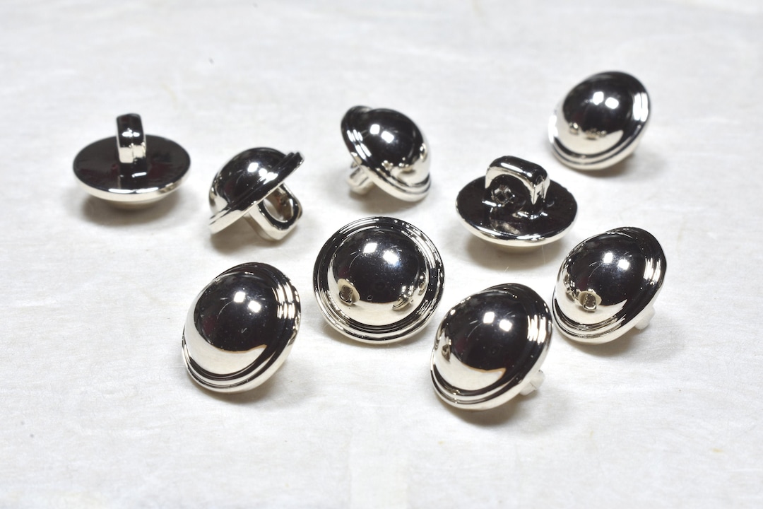 10 , 11mm/18l Silver Shank Buttons, Small Metallic Plastic Shirt ...