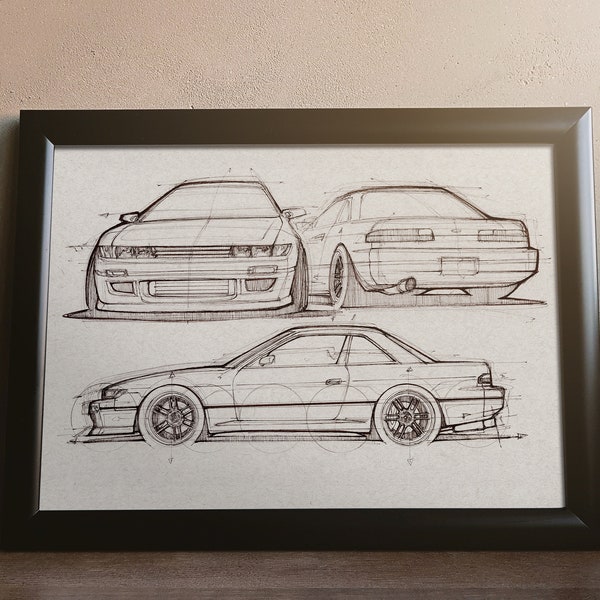 Nissan Silvia S13 Drawing - Etsy UK