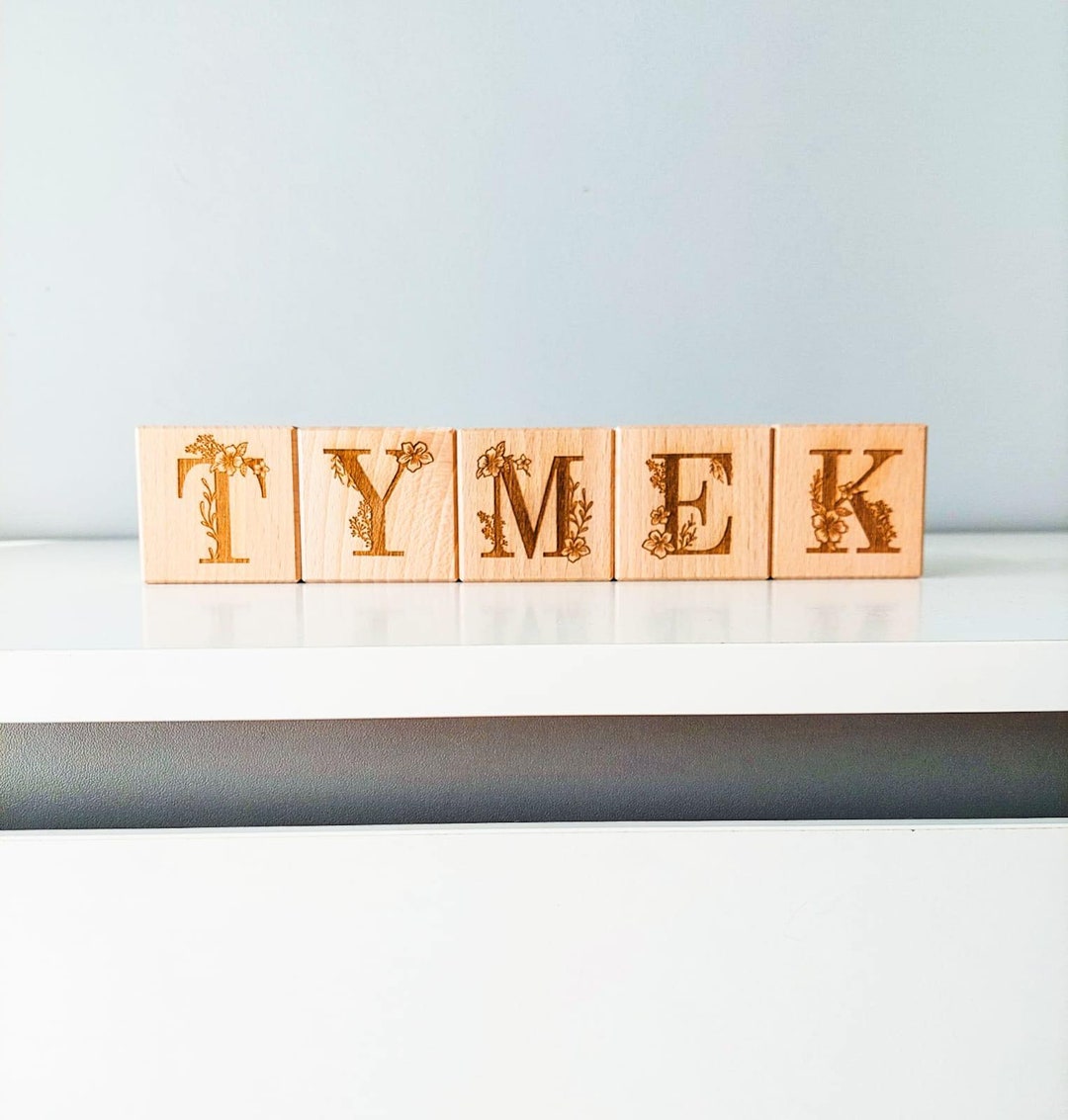 Wooden Baby Name Blocks, Nursery Flowers Name Letters, Custom Name ...
