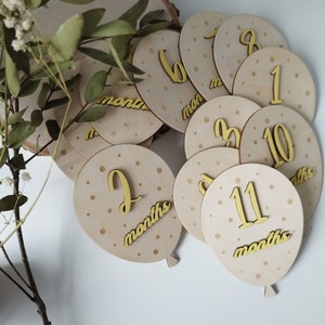 Baby Balloon Milestone Cards Wooden Milestone Discs Newborn Photography ...