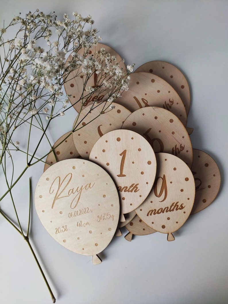 Baby Balloon Milestone Cards Wooden Milestone Discs - Etsy