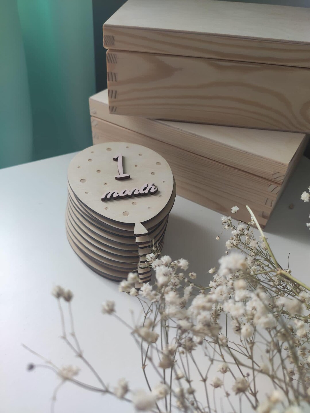 Baby Balloon Milestone Cards Wooden Milestone Discs Newborn Photography ...