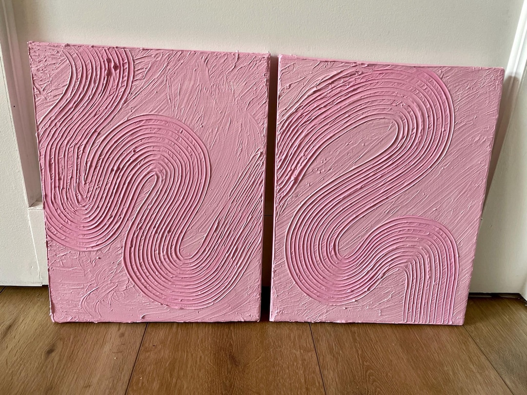 Light Pink Textured Abstract Plaster Canvas Wall Art - SET of 2 ...