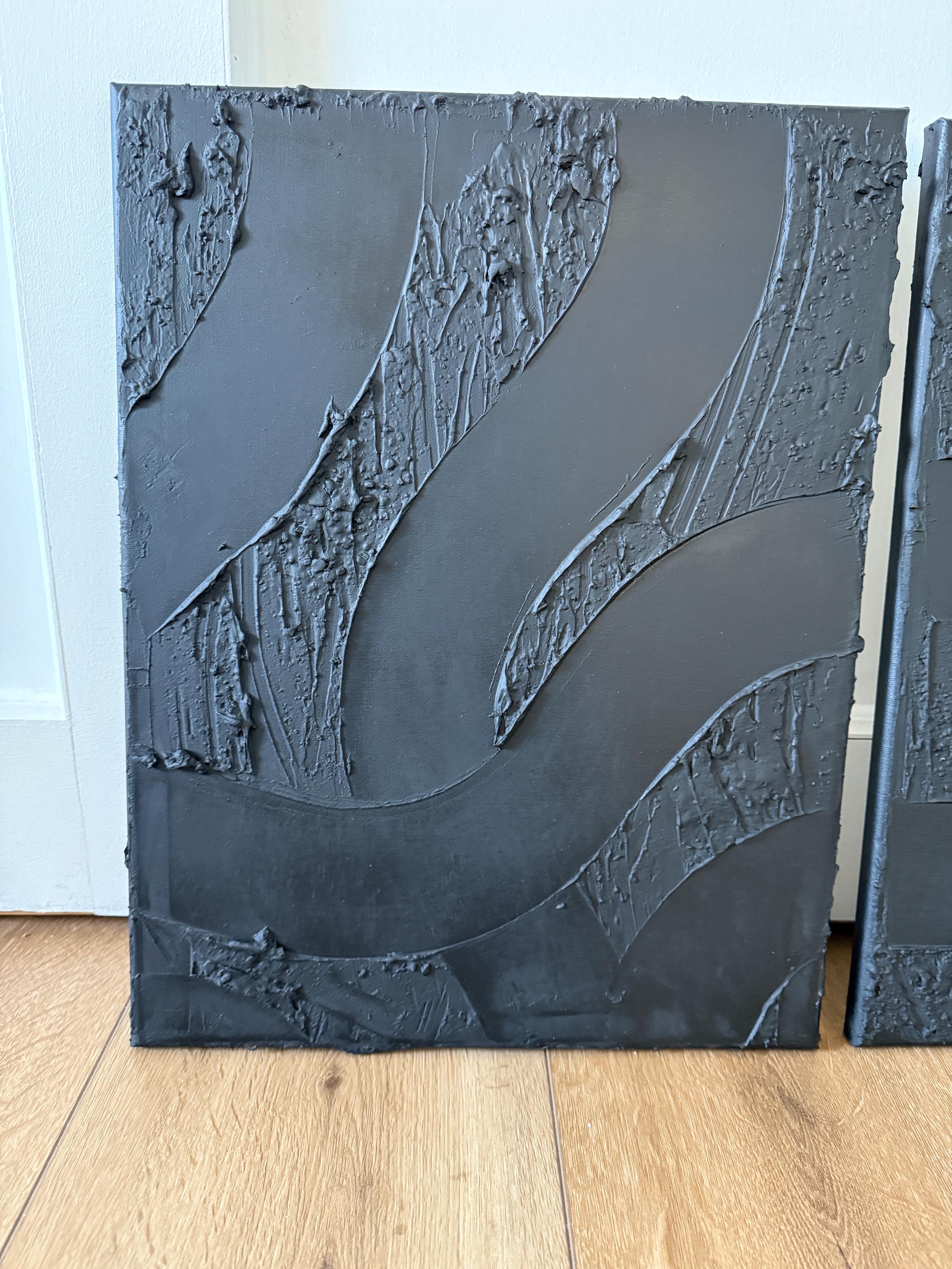 Matte Black Abstract Textured Canvas Wall Art | SET OF 2 | Spackle Art ...