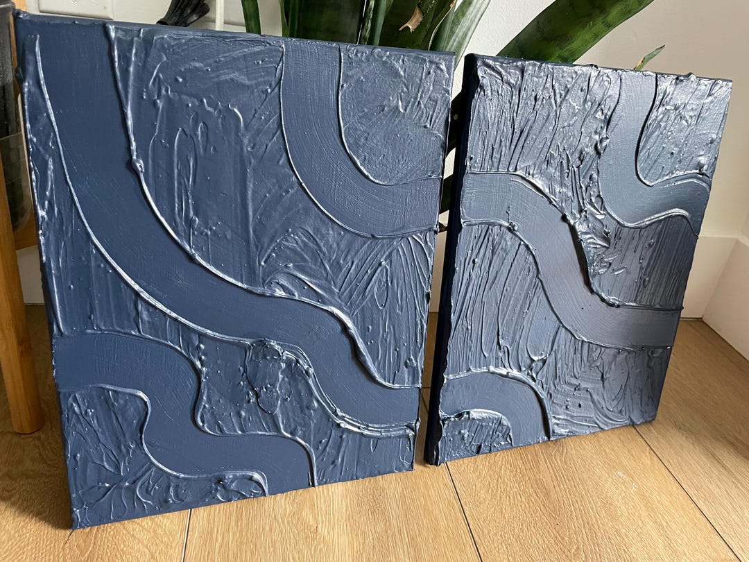 Abstract Textured Canvas Wall Art Navy Blue | SET OF 2 | Spackle Art ...