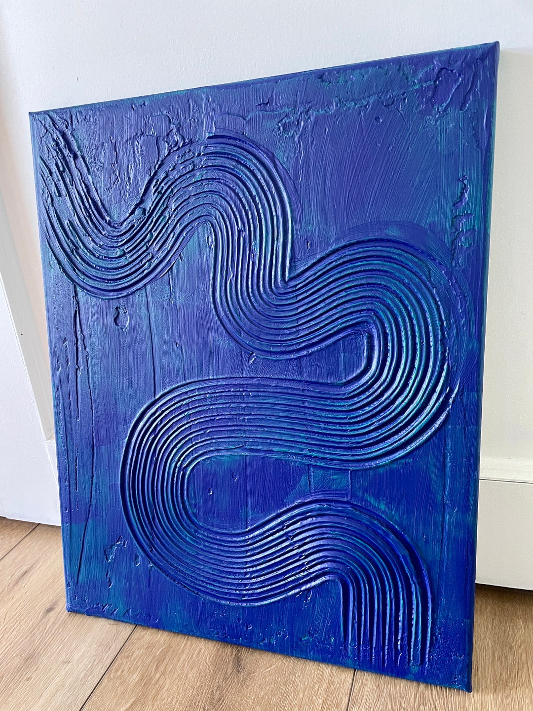 Bold Royal Blue Midcentury Abstract Textured Canvas Wall Art | Spackle ...