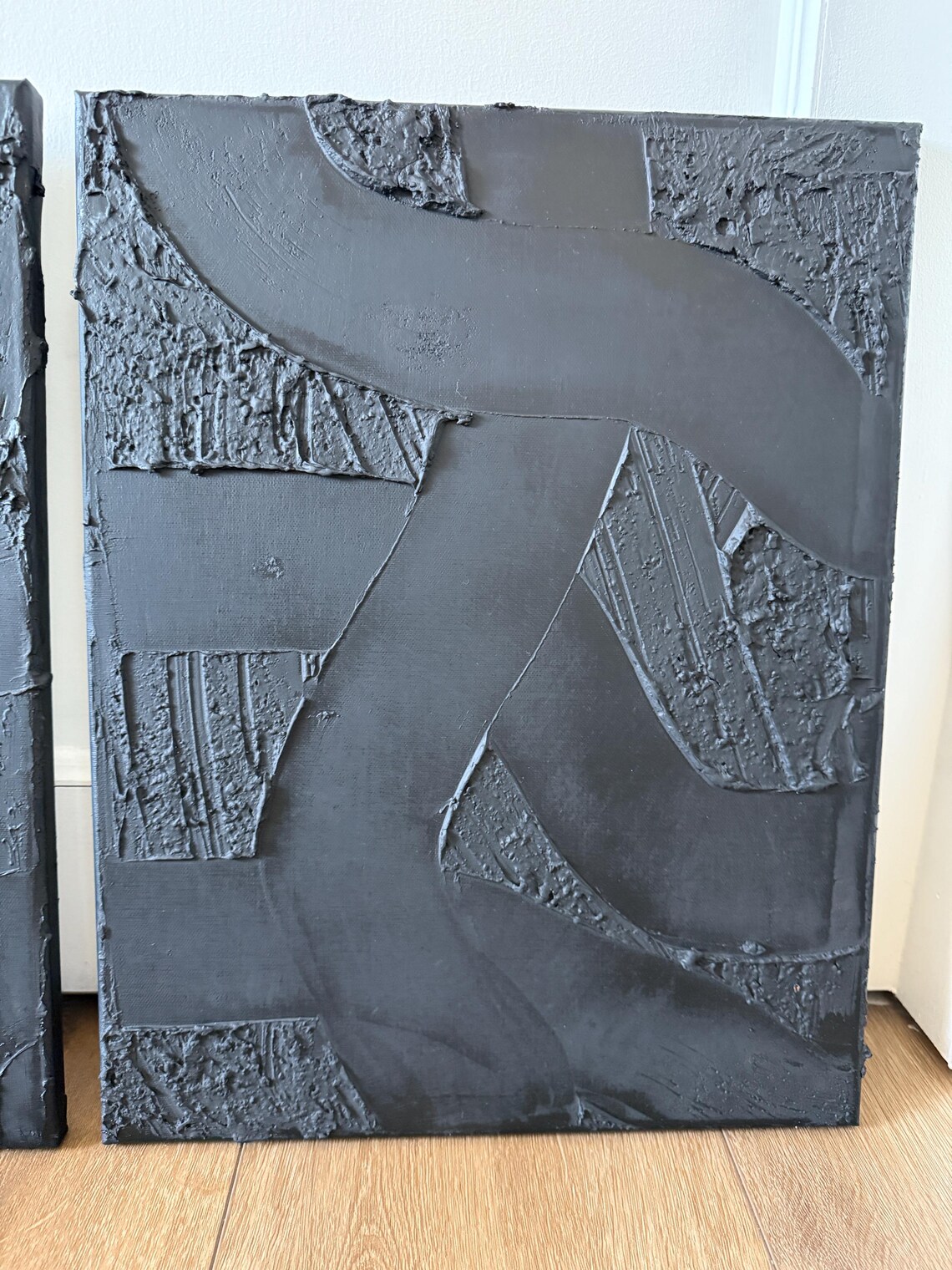 Matte Black Abstract Textured Canvas Wall Art | SET OF 2 | Spackle Art ...
