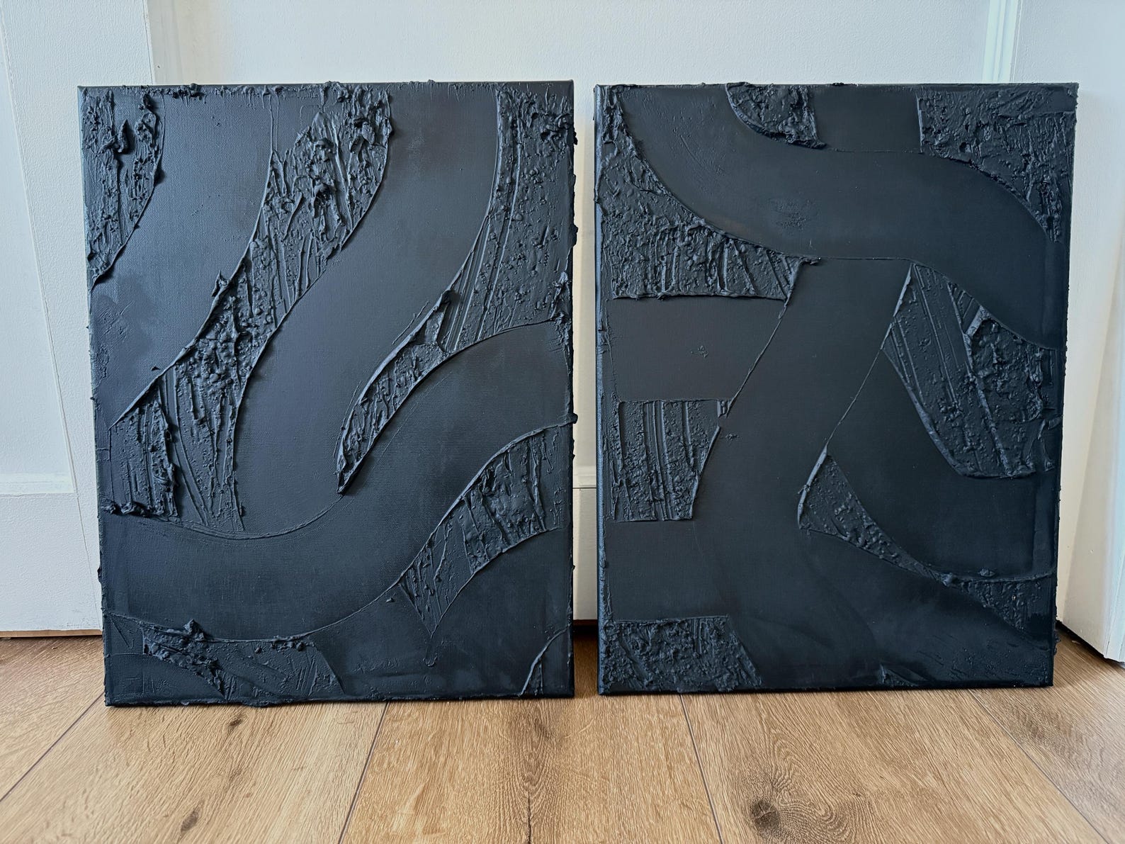 Matte Black Abstract Textured Canvas Wall Art | SET OF 2 | Spackle Art ...