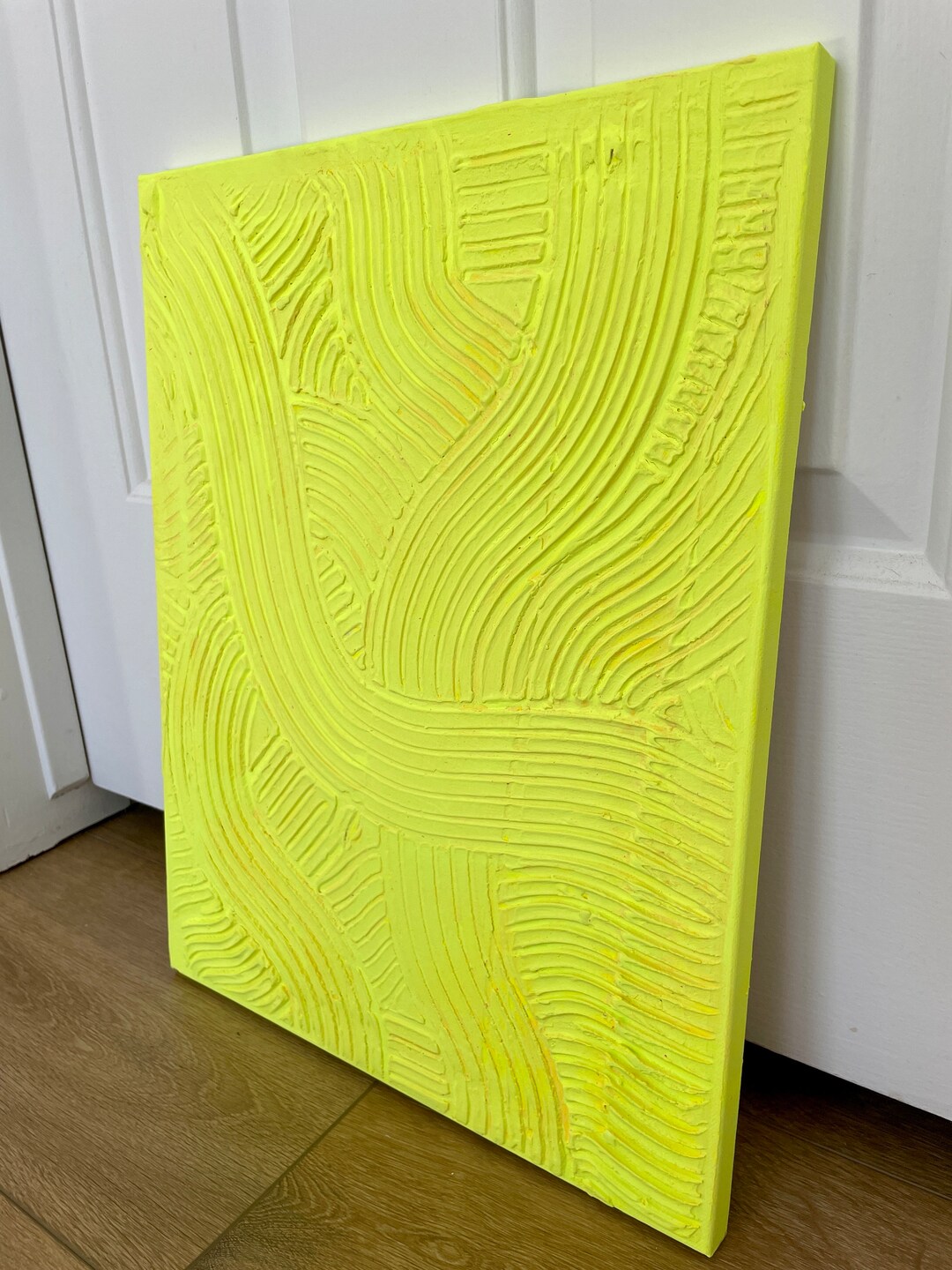 Neon Yellow Textured Abstract Canvas Wall Art Spackle Art Colorful ...