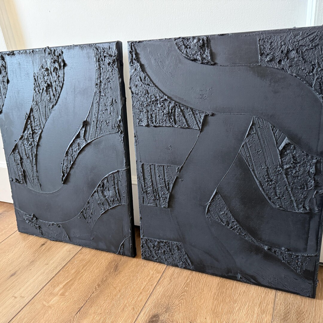 Matte Black Abstract Textured Canvas Wall Art | SET OF 2 | Spackle Art ...