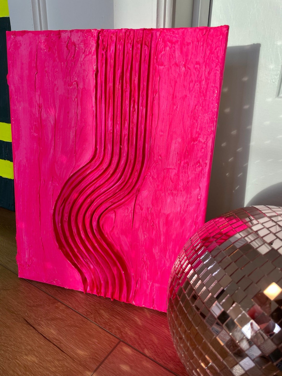 Neon Hot Pink Midcentury Textured Abstract Canvas Wall Art Spackle Art ...