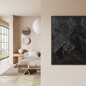 Textured Black Abstract Wall Art – Matte Black Canvas Painting | Earthy ...