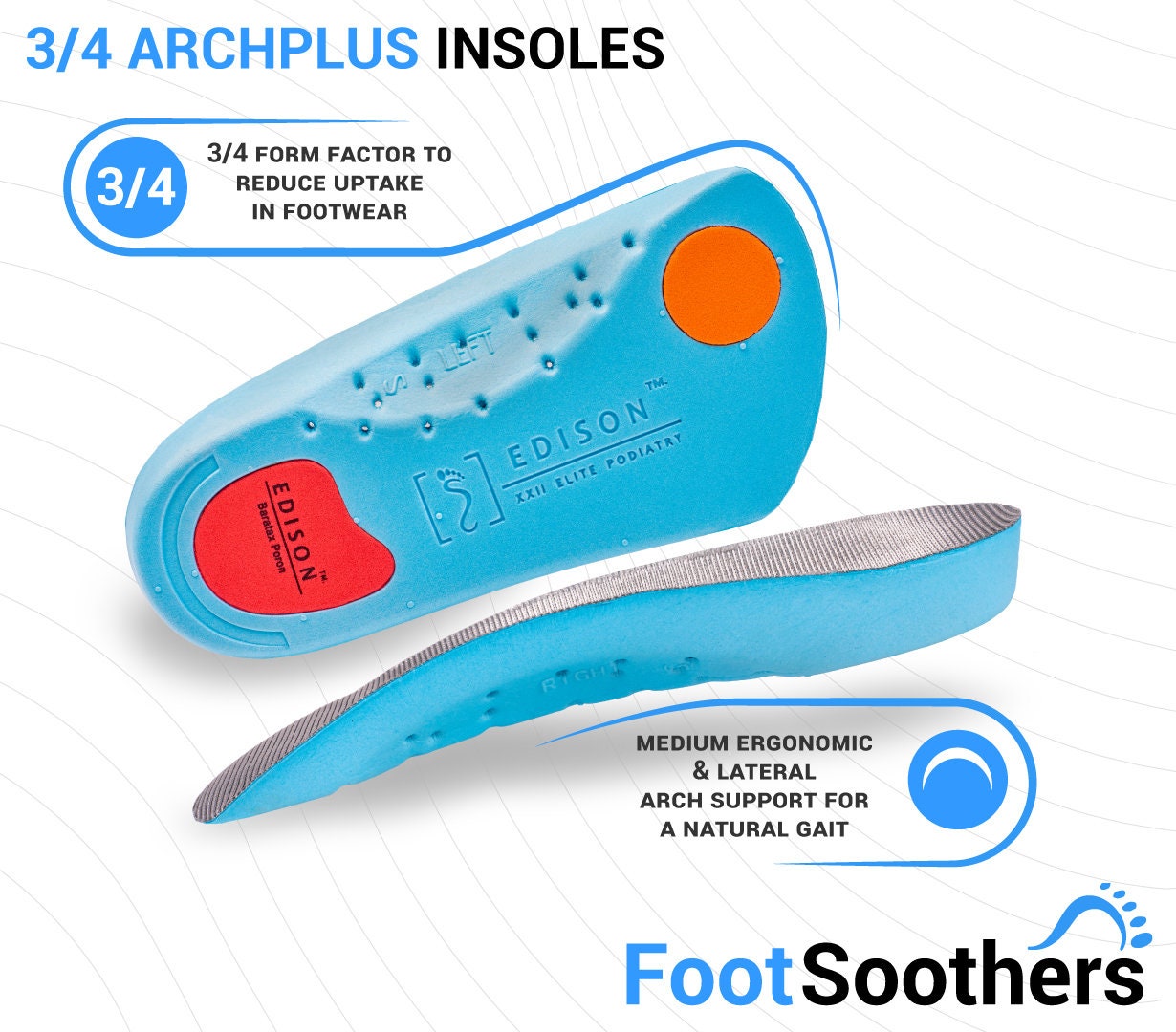 Insoles Edison XXII Elite Podiatry 3/4 Archplus Orthotic Arched Plantar ...
