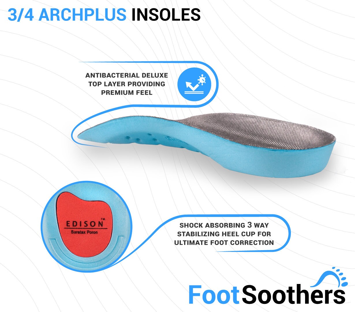 Insoles Edison XXII Elite Podiatry 3/4 Archplus Orthotic Arched Plantar ...
