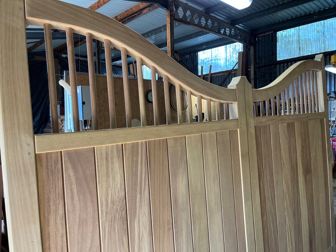 Hardwood Driveway Gates Reverse Swan Neck in Iroko or Sapele Bespoke ...