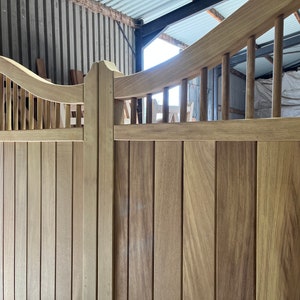 Hardwood Driveway Gates Reverse Swan Neck in Iroko or Sapele Bespoke ...