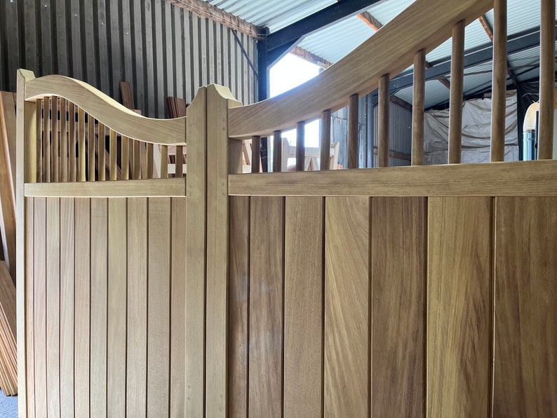 Hardwood Driveway Gates Reverse Swan Neck in Iroko or Sapele Bespoke ...