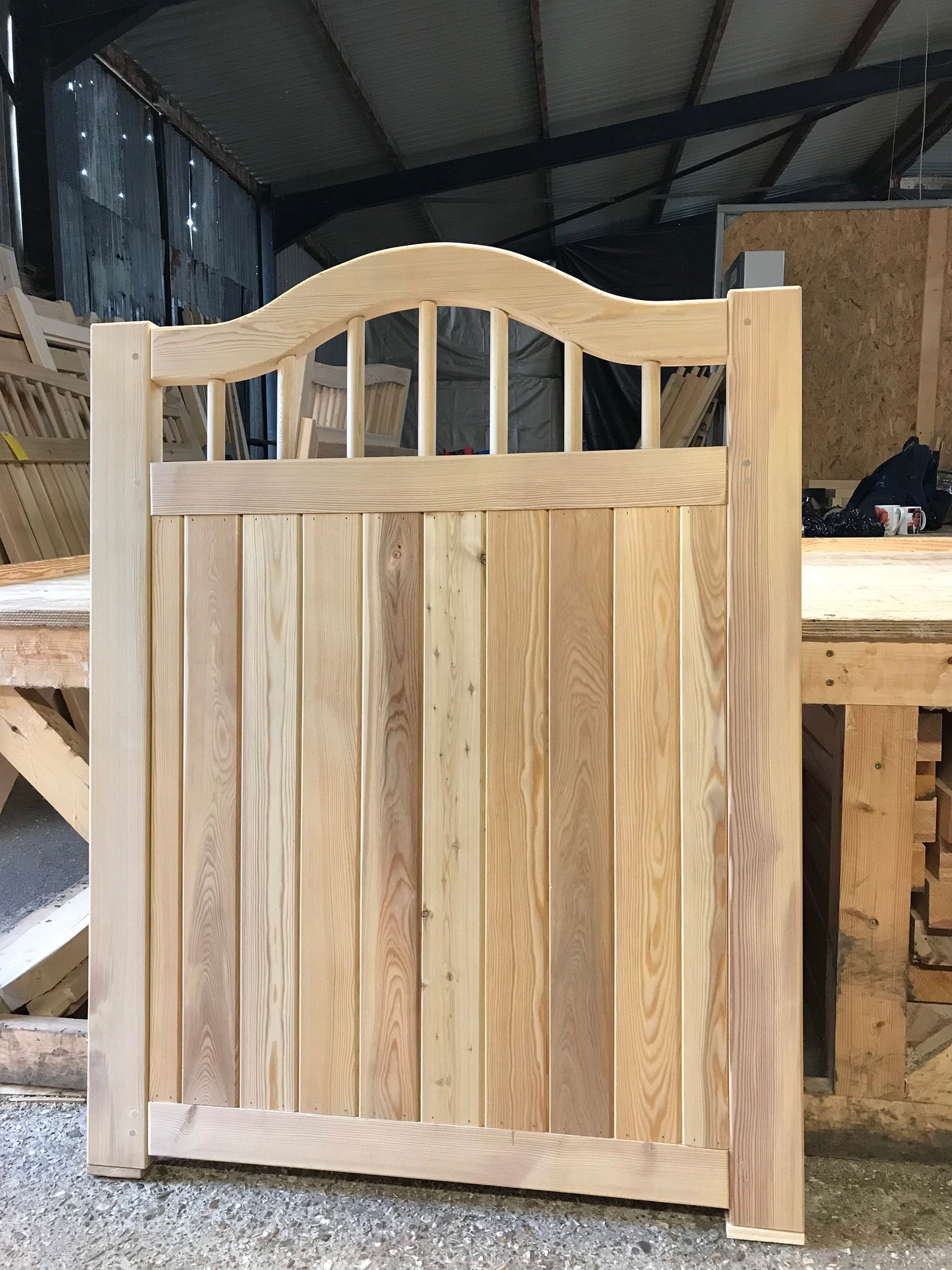 Pretty Wooden Garden Gate: Entrance Gates in A Swan Neck Design. Round ...