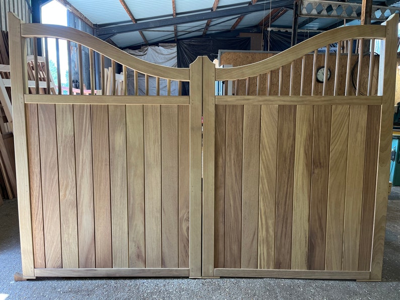 Hardwood Driveway Gates Reverse Swan Neck in Iroko or Sapele Bespoke ...