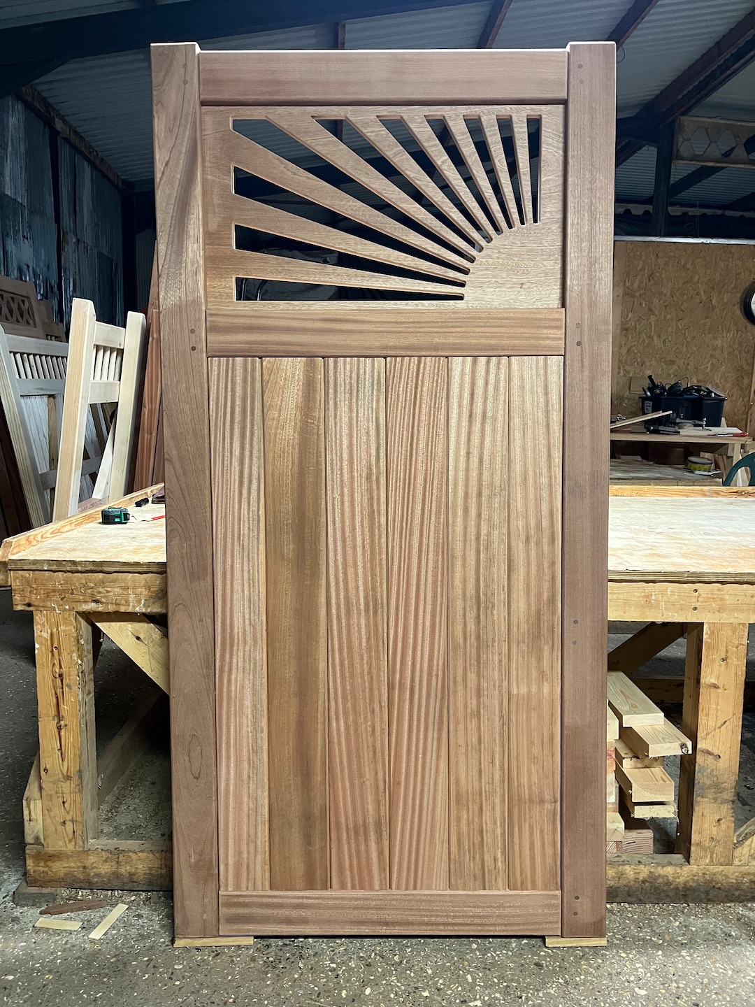 1920’s Art Deco Sunrise Gate Heavy Duty 70mm Sapele Hardwood Custom ...