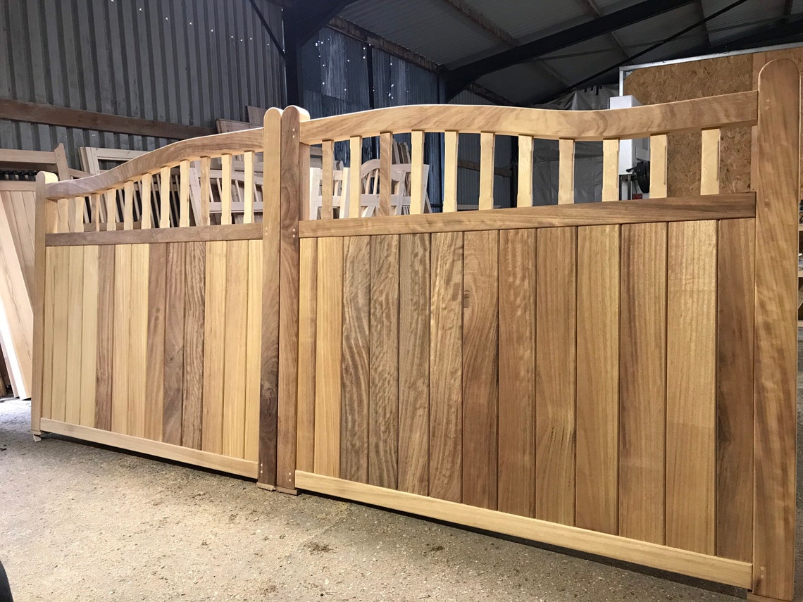 Wooden Driveway Gates New Iroko or Sapele Hardwood Timber Bespoke Sizes ...