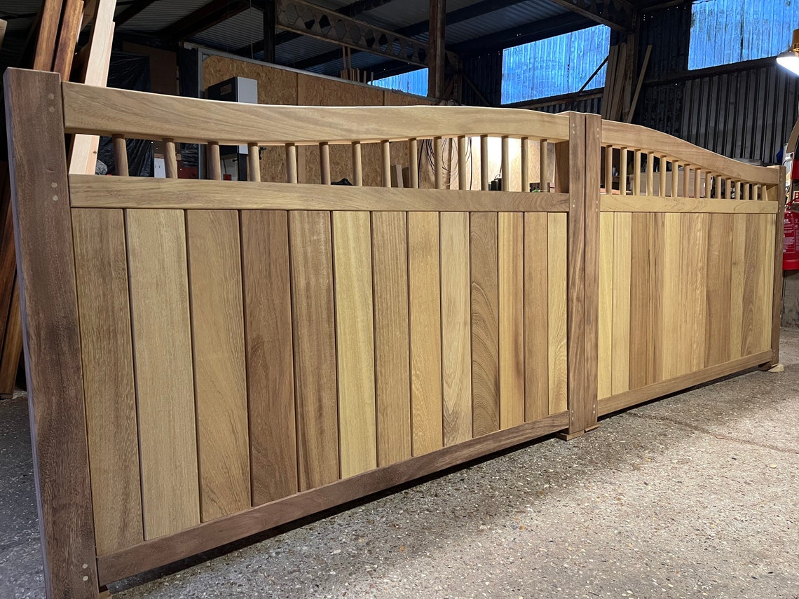 Wooden Driveway Gates New Iroko or Sapele Hardwood Timber Gates Bespoke ...