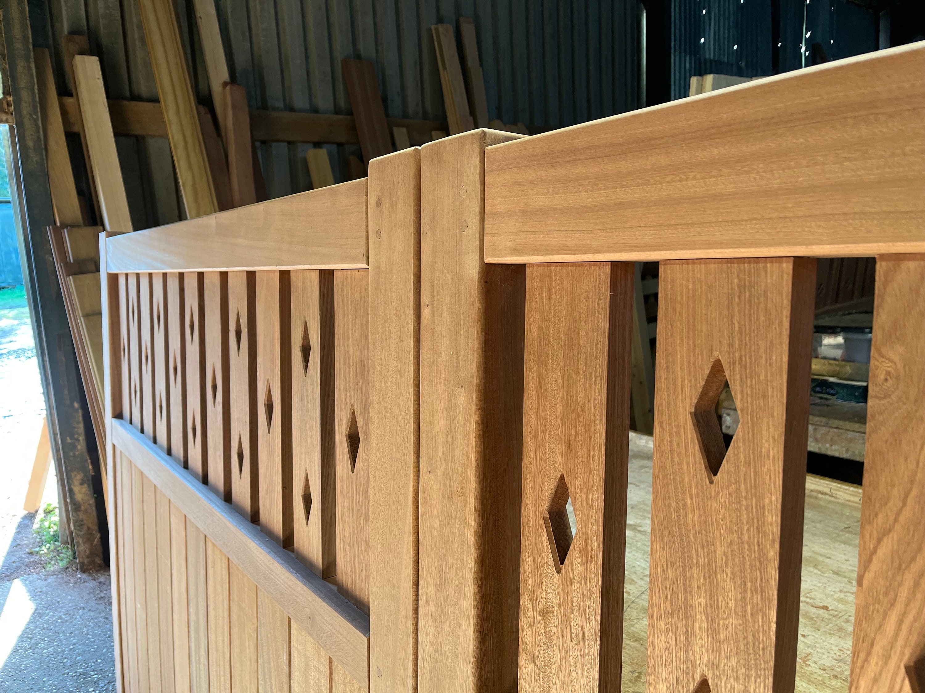 Hardwood Driveway Gates in Sapele Diamond Pattern Detail Custom Made ...