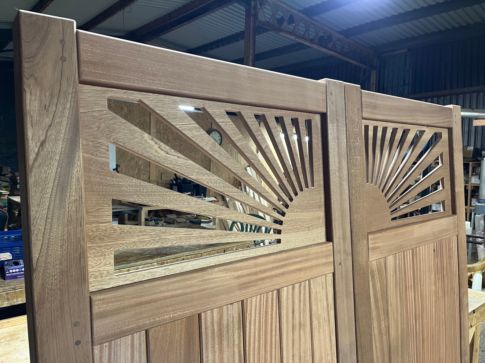 Wooden Driveway Gates in Sapele Hardwood Sunrise Detail Art Deco 1920s ...