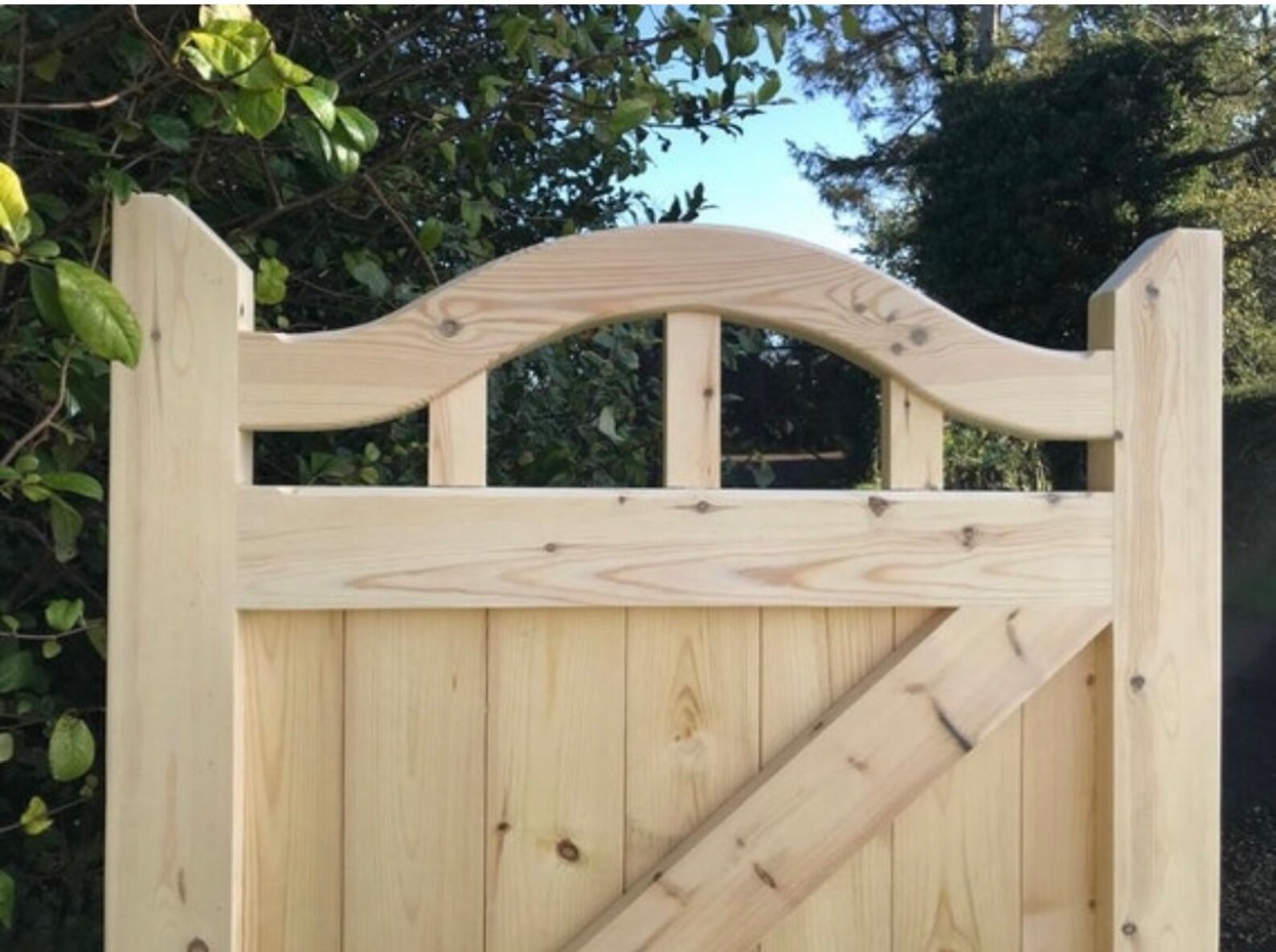 Wooden Garden Gate Swan Neck Gate Oblong Spindles Modern Gates Handmade ...