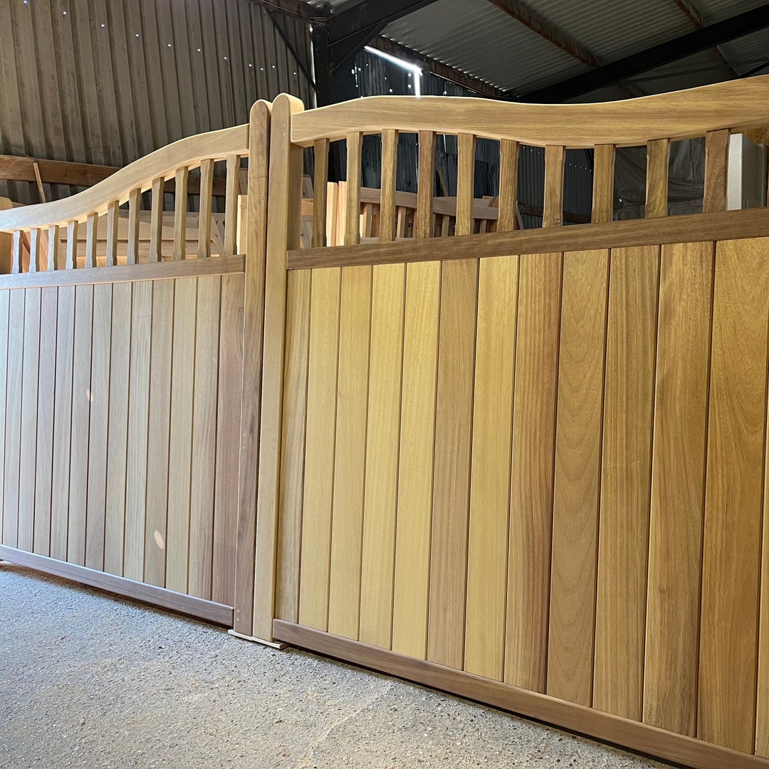 Hardwood Driveway Gates in Iroko or Sapele, Handmade Item With Custom ...