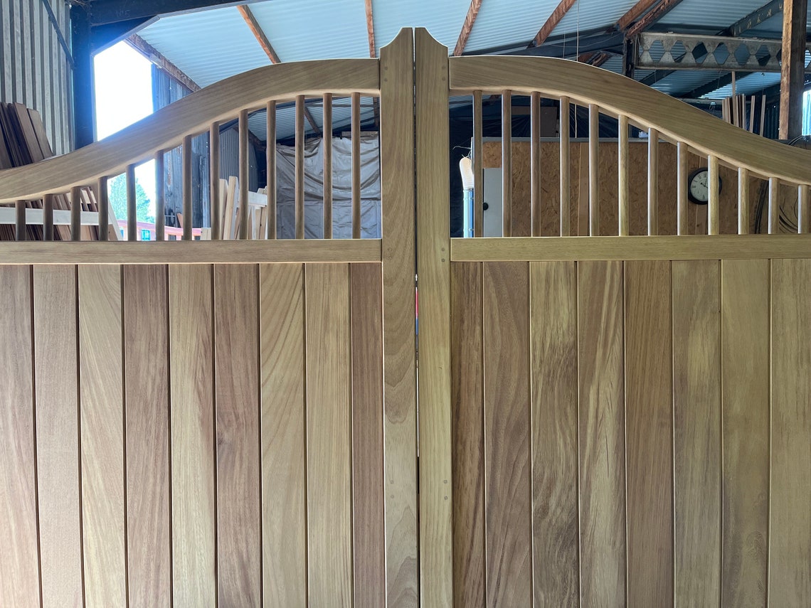 Hardwood Swan Neck Driveway Gates, Handmade in Iroko or Sapele, Custom ...