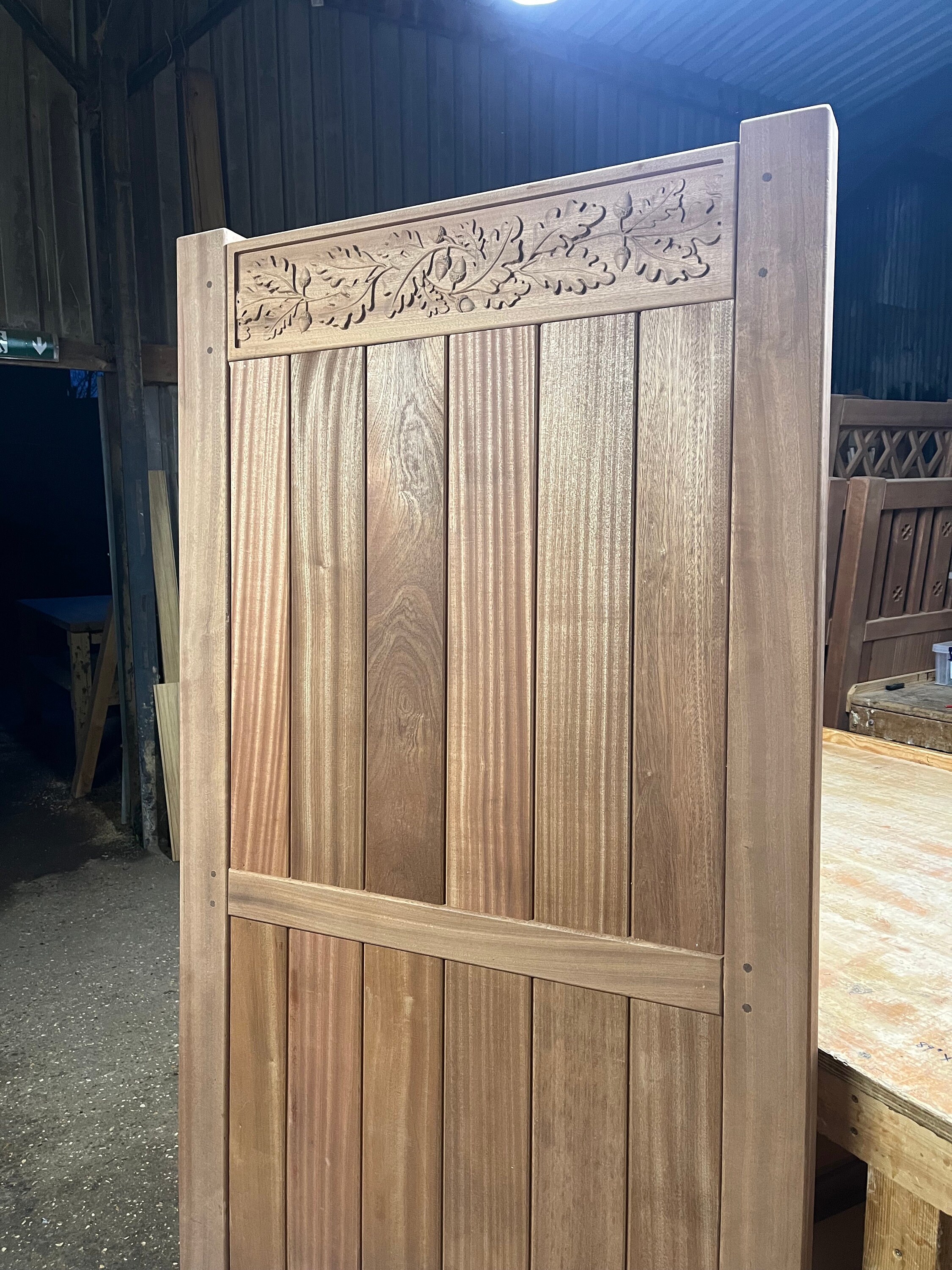 Pretty Hardwood Gate Heavy Duty 70mm Sapele CNC Engraved Custom Made ...