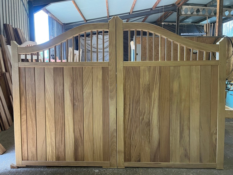Hardwood Swan Neck Driveway Gates, Handmade in Iroko or Sapele, Custom ...