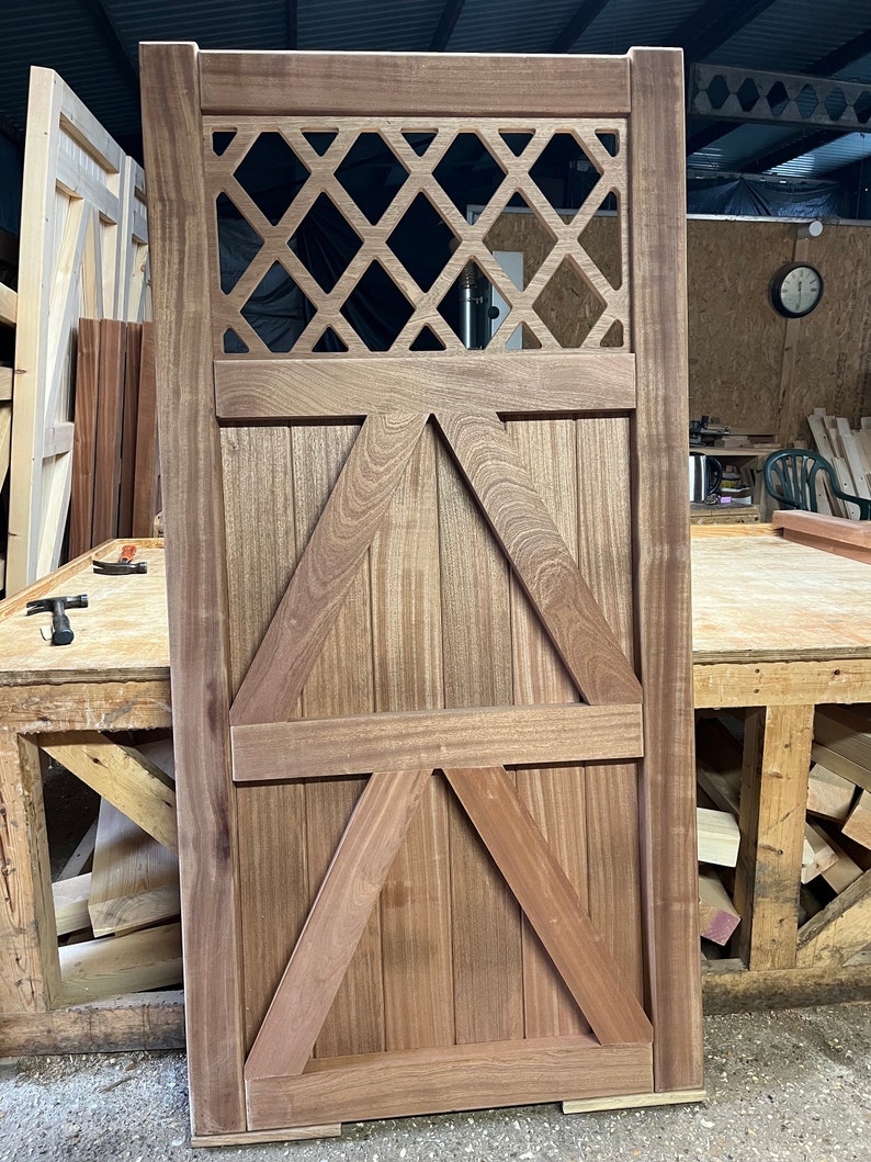 Lattice Top Wooden Garden Gate Heavy Duty Sapele Hardwood With ...